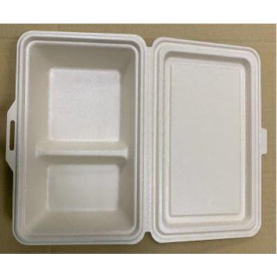 China Pulp 2-Compartment Disposable Food Packaging 344 * 246 * 50.5mm Sugarcane Clamshell, High 20GP for sale