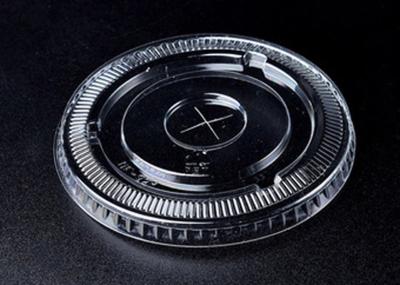 China Clear Plastic Flat Disposable Cup Lids 78mm Diameter With Semi Round Hole for sale