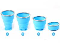 China Travel camping Eco - friendly collapsible silicone cup With Stainless Steel Opening for sale