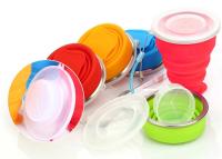 China Travel camping Eco - friendly collapsible silicone cup With Stainless Steel Opening for sale