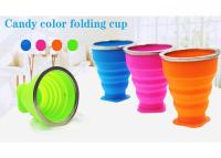 China Travel camping Eco - friendly collapsible silicone cup With Stainless Steel Opening for sale