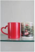 China Sublimation Heart Handle Mug 11oz Full Red Coated for Custom Printing for sale