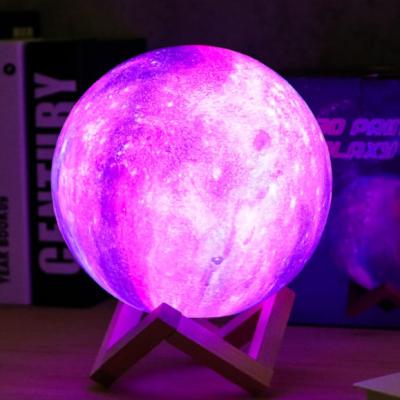 China 3D LED Smart Moon Lamp Multiple Colors Changeable With Wooden Base for sale