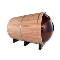 China Panoramic View Outdoor Wood Barrel Sauna Rooms Red Cedar for sale