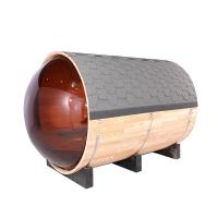 China Panoramic View Outdoor Wood Barrel Sauna Rooms Red Cedar for sale