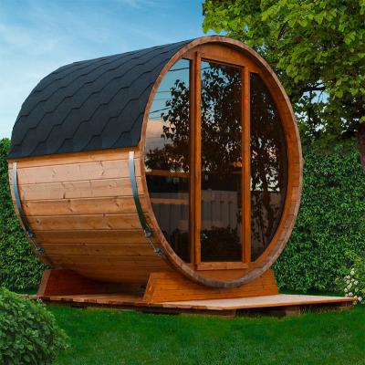 China Canada Hemlock Wood Barrel Steam Room Dark Glass Door 6 Person for sale