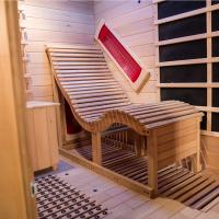 China Low EMF 2 Person Indoor Wooden Infrared Sauna Room With Lay Down Chair for sale