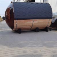 China Outdoor Traditional Solid Wood Red Cedar Barrel Sauna With Panoramic View for sale