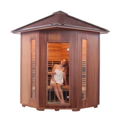 China Hemlock Red Cedar Wooden 4 Person Outdoor Garden Sauna Infrared for sale