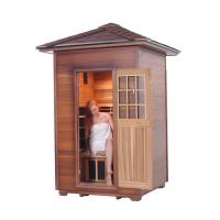 China Red Cedar Hemlock Corner Wooden Outdoor Infrared Dry Sauna For 2 Person for sale