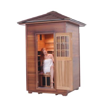 China Red Cedar Hemlock Corner Wooden Outdoor Infrared Dry Sauna For 2 Person for sale
