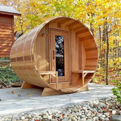 China OEM Solid Wood Red Cedar Outdoor Barrel Steam Sauna For Backyard for sale