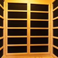 China Wooden Rectangular Home Sauna Room With Ceramic Heater Tempered Glass 0-60 Minute Timer for sale