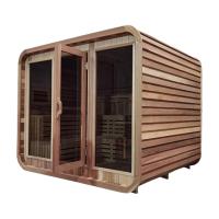 China Hemlock / Red Cedar Cube Outdoor Dry Sauna 6 Person Size for sale