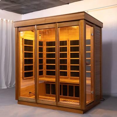 China 4 Person Indoor Solid Wood Carbon Far Infrared Sauna Room With Glass Door for sale