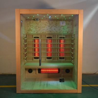 China 3 Person Indoor Full Spectrum Wooden Home Dry Sauna Room In Hemlock for sale