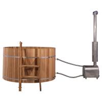 China 3-4 Person Outdoor Red Cedar Pine Thermowood Wooden Wood Fired Hot Tub with External Wood Burning Stove for sale
