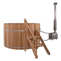 China 3-4 Person Outdoor Red Cedar Pine Thermowood Wooden Wood Fired Hot Tub with External Wood Burning Stove for sale