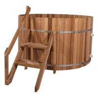 China 3-4 Person Outdoor Red Cedar Pine Thermowood Wooden Wood Fired Hot Tub with External Wood Burning Stove for sale