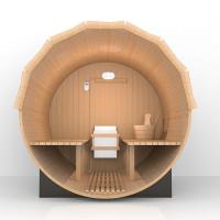 China Traditional Steam Heater Outdoor Wooden Barrel Sauna Room With Porch for sale