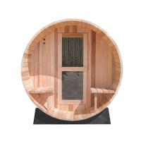 China Traditional Steam Heater Outdoor Wooden Barrel Sauna Room With Porch for sale