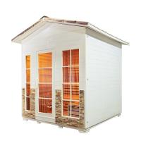 China Outdoor Gorgeous Hemlock Cedar Wood 5 - 6 Persons Steam Sauna With Roof for sale