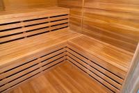 China Outdoor Gorgeous Hemlock Cedar Wood 5 - 6 Persons Steam Sauna With Roof for sale