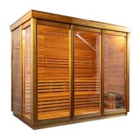 China 6 People Red Cedar Wood Traditional Stove Heater Outdoor Dry Sauna Unique Design for sale