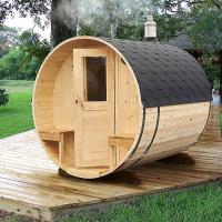 China Traditional Steam Wooden Outdoor Barrel Sauna Room With Wood Fired Stove for sale