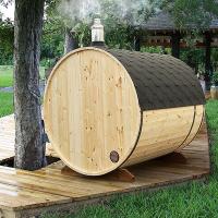 China Traditional Steam Wooden Outdoor Barrel Sauna Room With Wood Fired Stove for sale