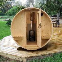 China Traditional Steam Wooden Outdoor Barrel Sauna Room With Wood Fired Stove for sale
