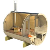 China Luxury And Comfort Finnish Outdoor Wood Barrel Sauna With Stove Heater for sale