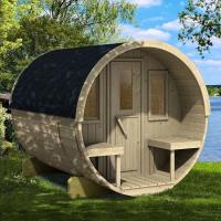 China Luxury And Comfort Finnish Outdoor Wood Barrel Sauna With Stove Heater for sale