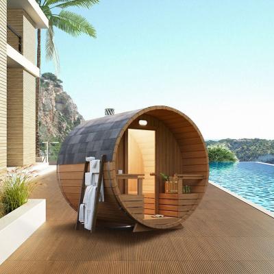 China Smartmak Solid Wood Hemlock Red Cedar Outdoor Barrel Sauna With Glass Window for sale