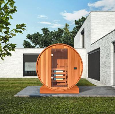 China Canadian Red Cedar Wood Barrel Sauna With 8mm Tempered Glass Door 180x240cm for sale