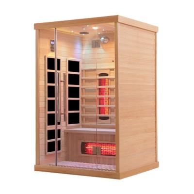 China 1750W Red Cedar 2 Person LED Light Infrared Sauna With Wood Color for sale