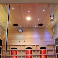 China 1-4 Persons Far Infrared Sauna Wood Color With Transparent Tempered Glass for sale