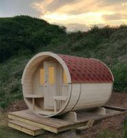 China Solid Wood Hemlock Cedar Outdoor Barrel Sauna Wet Steam Traditional Sauna Room for sale