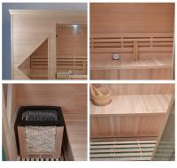 China Hemlock Wood Door Handle Home Sauna Room With Stove And Stone for sale