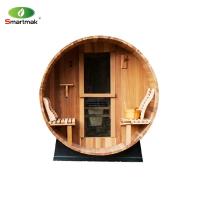 China Canadian Red Cedar Wood Outdoor Sauna Steam Barrel Sauna With Wood Stove for sale