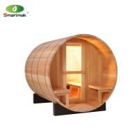 China Canadian Red Cedar Wood Outdoor Sauna Steam Barrel Sauna With Wood Stove for sale