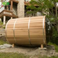 China Panoramic Glass Wood Barrel Sauna Outdoor Home Use Steam Sauna Room for sale
