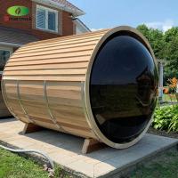 China Panoramic Glass Wood Barrel Sauna Outdoor Home Use Steam Sauna Room for sale