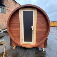 China Solid Wood Garden Panoramic View Barrel Outdoor Sauna With Wood Burning Stove for sale