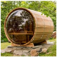 China Red Cedar Hemlock Wood Garden Outdoor Barrel Sauna With Panoramic Window for sale