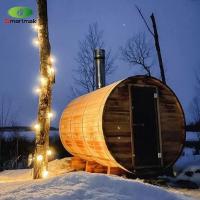 China 6 Person Red Cedar Wood Barrel Outdoor Sauna With Wood Burning Stove for sale