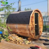China 6 Person Red Cedar Wood Barrel Outdoor Sauna With Wood Burning Stove for sale