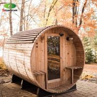 China 6 Person Red Cedar Wood Barrel Outdoor Sauna With Wood Burning Stove for sale