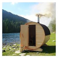 China Wood Outdoor Canadian Red Cedar Steam Barrel Sauna With Stove Heater for sale