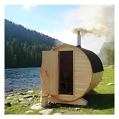 China Wood Outdoor Canadian Red Cedar Steam Barrel Sauna With Stove Heater for sale